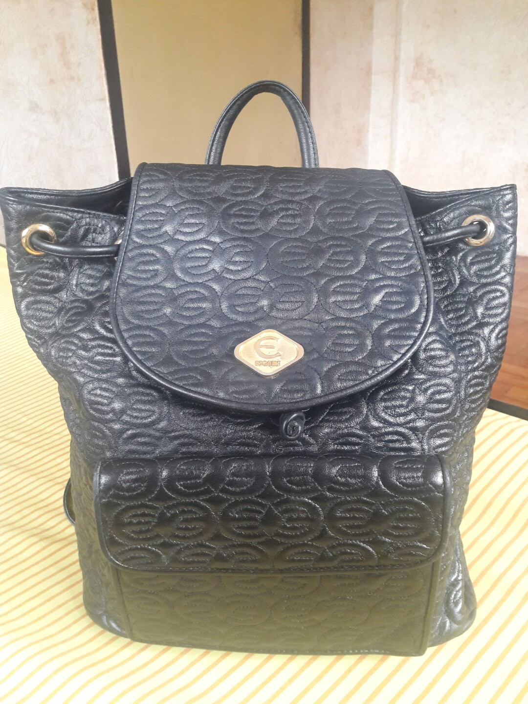 Esquire Collection Genuine Leather Quilted Black Backpack, Women's ...