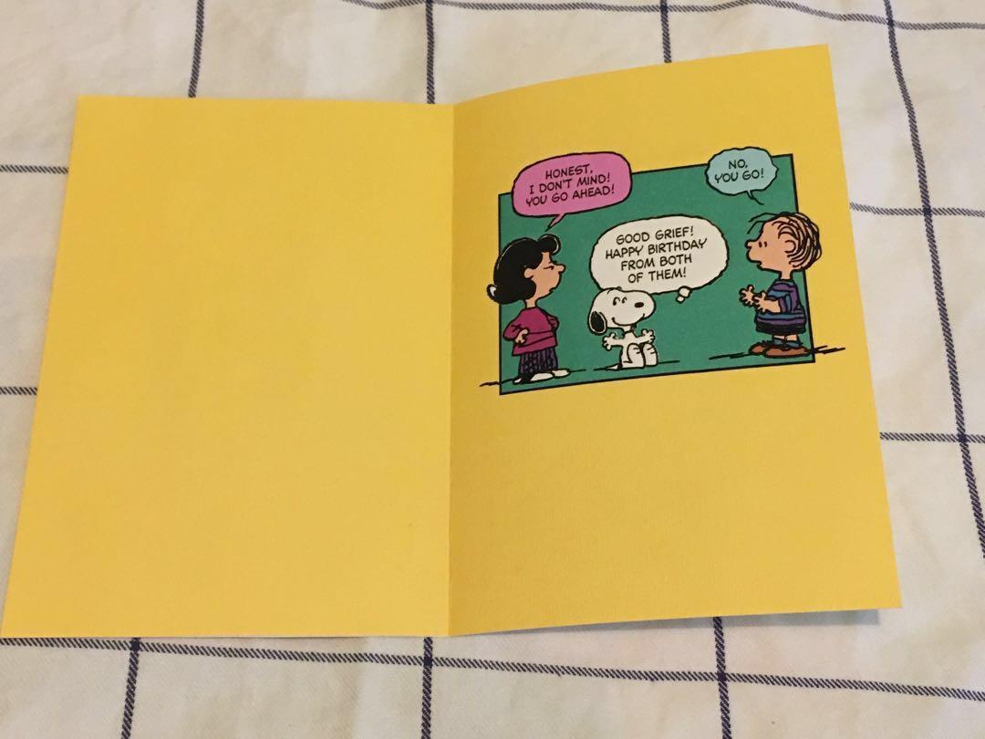 Snoopy Linus Lucy 生日卡birthday card, 興趣及遊戲, 收藏品及紀念品, 明星周邊 - Carousell