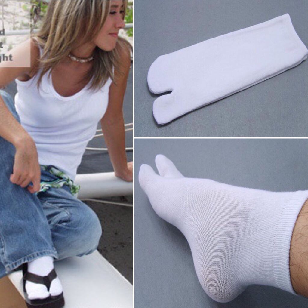 Basic White Split-Toe Flipflop & Sandal Socks, Women's Fashion, Watches ...