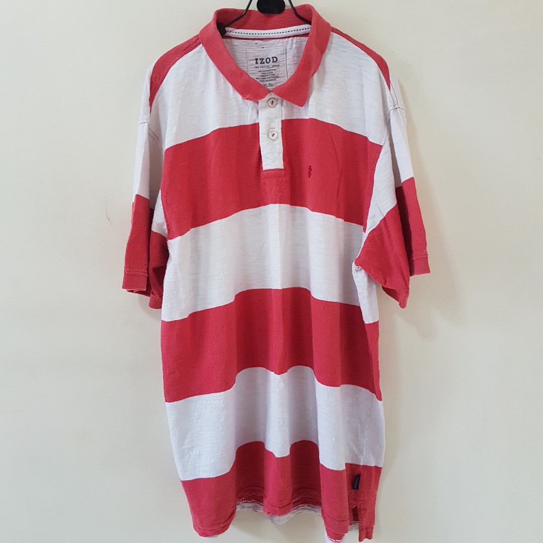 Izod Red & White Stripes Polo Shirt, Men's Fashion, Tops & Sets ...