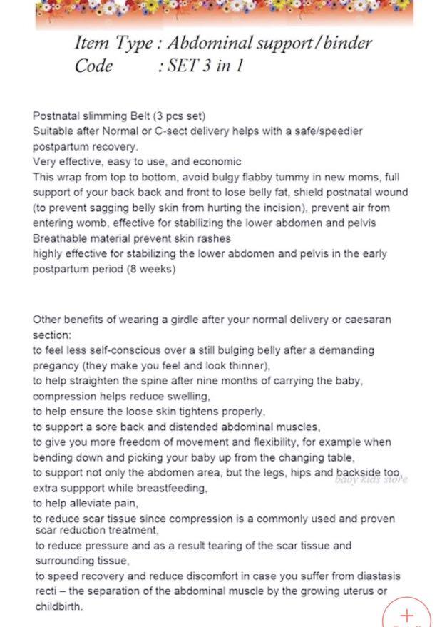 3 piece post partum binder, Babies & Kids, Maternity Care on Carousell