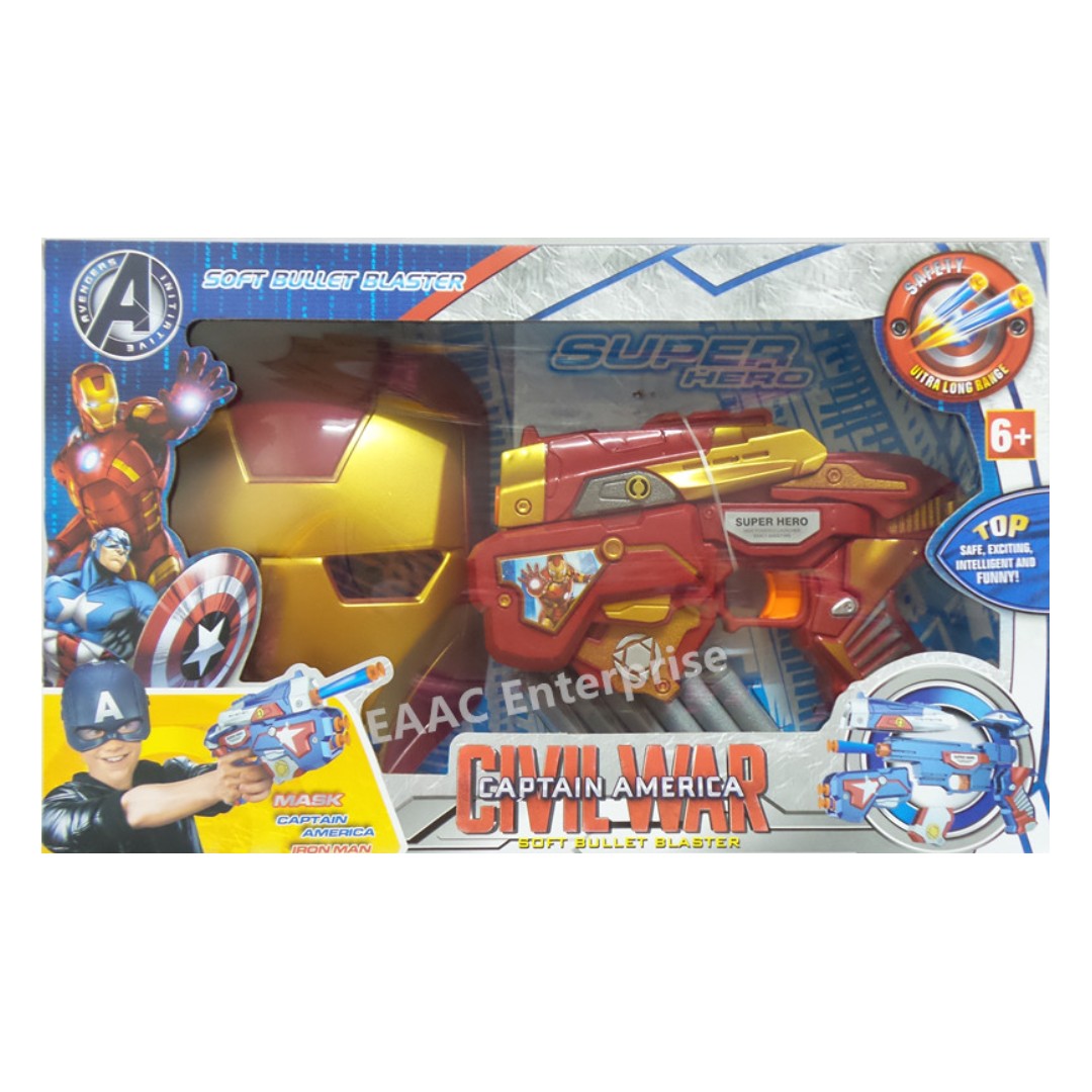 Soft Foam Bullet Darts Shoot Gun Pistol + Iron Man Mask + Dart Board ...