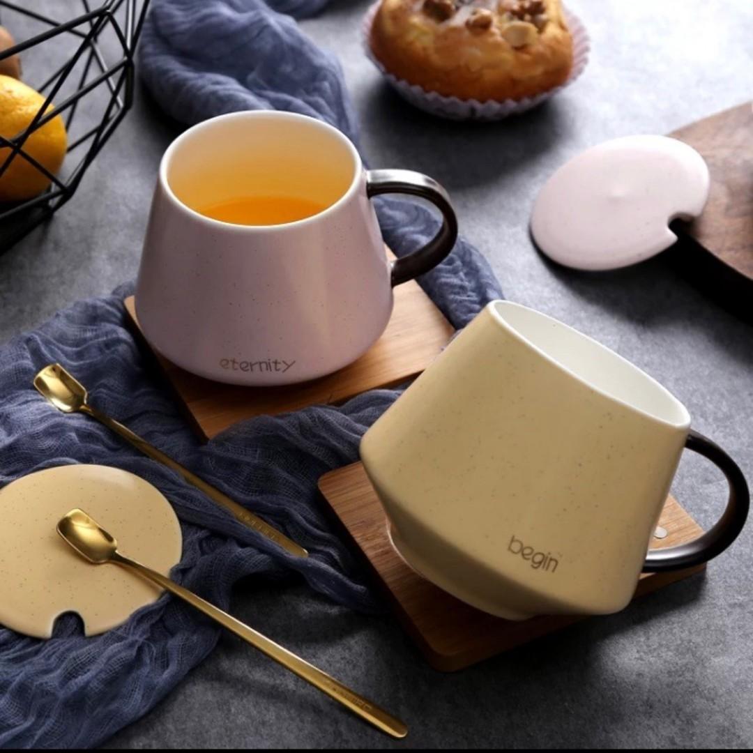 Coffee Mugs with Wooden Coaster (450ml), Furniture & Home Living ...