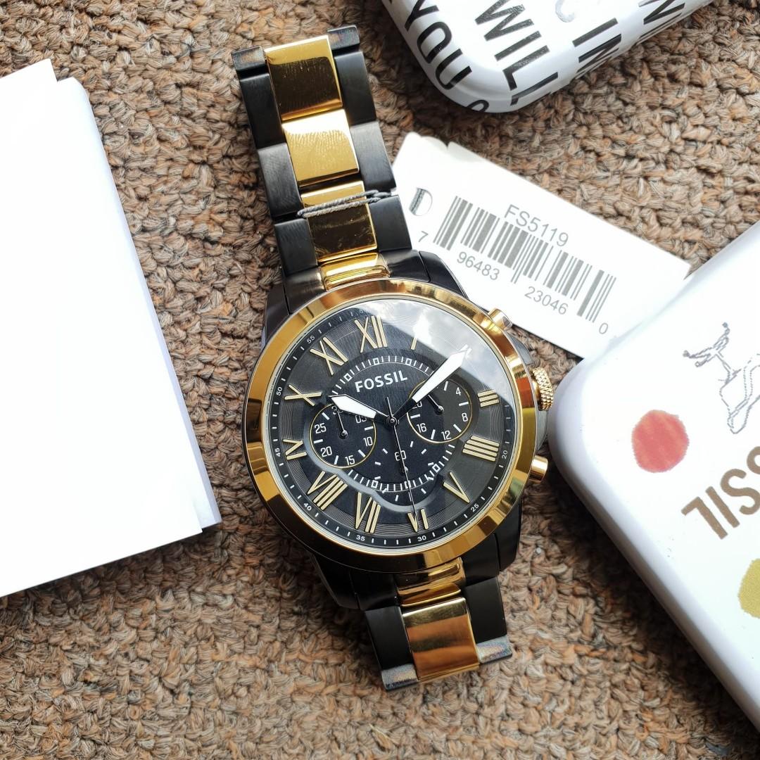 Fossil Grant Chronograph Black Dial Two-tone Men's Watch - FS5119, Men ...