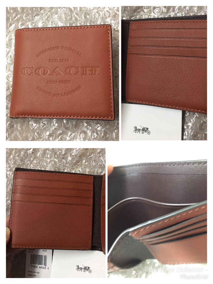 Coach Men 1941 Leather Double Billfold Cards Wallet (Brown), Men's ...