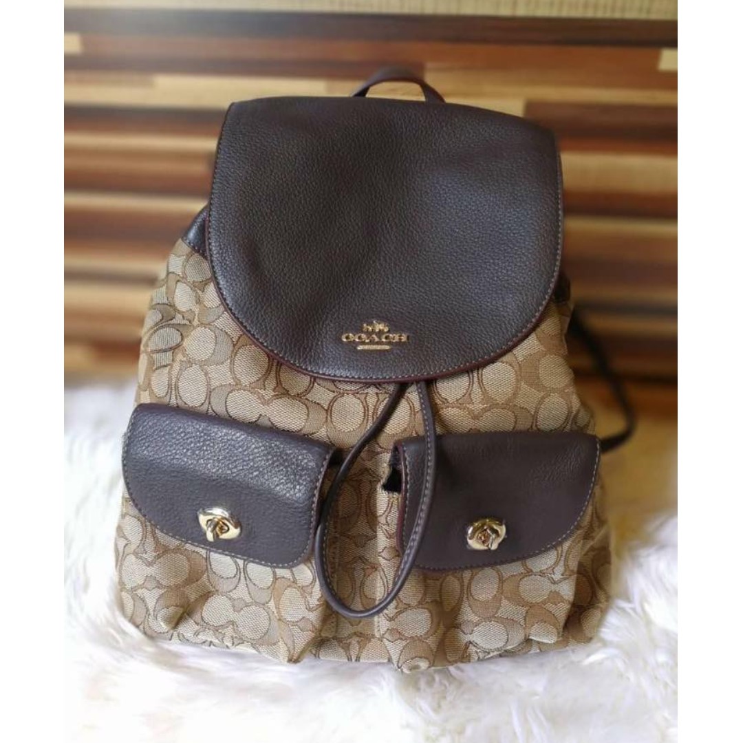 Authentic Coach Billie Backpack In Outline Signature F54795 - Khaki ...