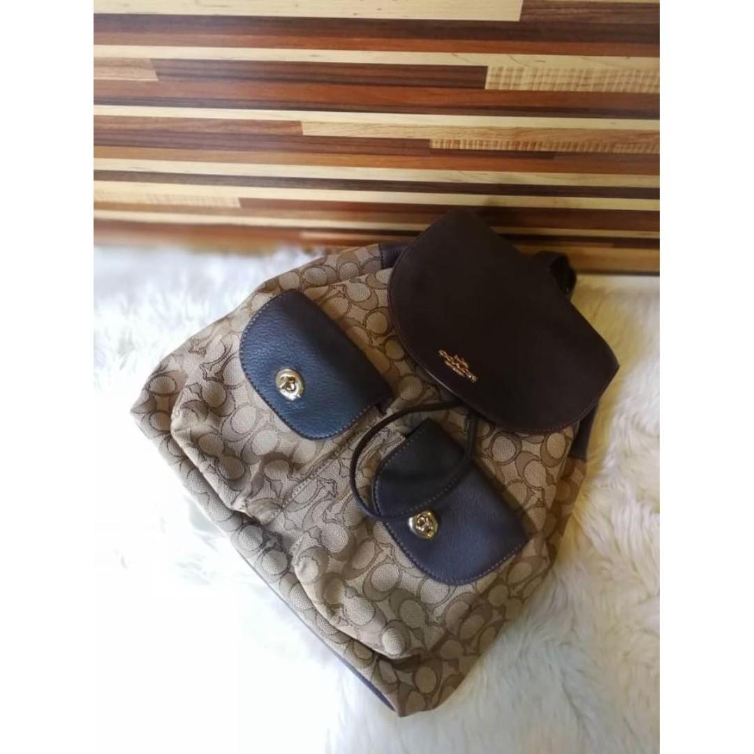 Authentic Coach Billie Backpack In Outline Signature F54795 - Khaki ...