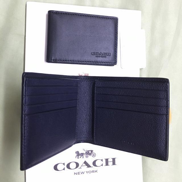 Coach Mix Leather Double Billfold Men Wallet In Black/Blue Colour, Men ...