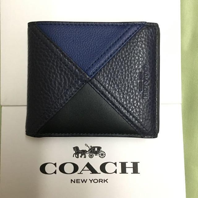 Coach Mix Leather Double Billfold Men Wallet In Black/Blue Colour, Men ...