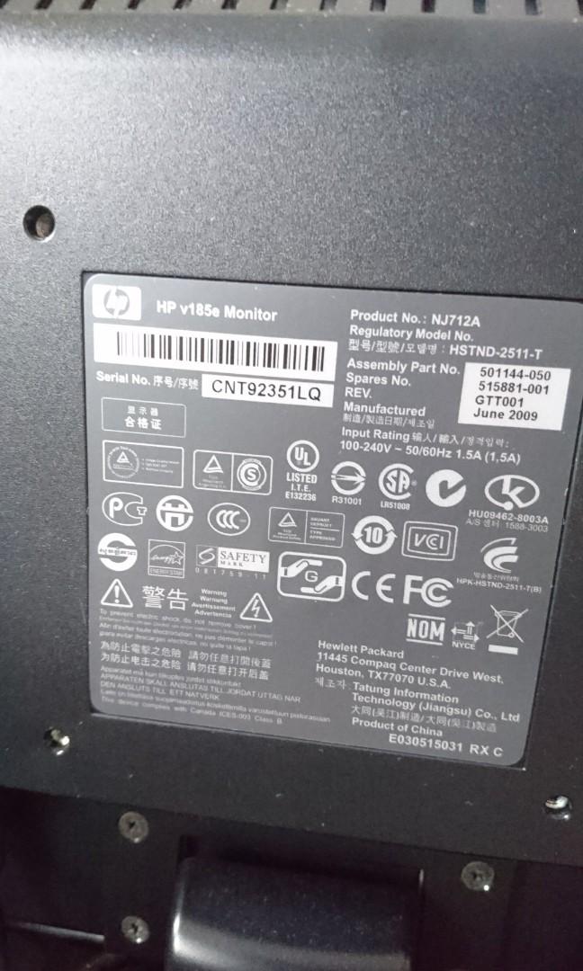 HP v185e Monitor (18.5"), Computers & Tech, Parts & Accessories ...