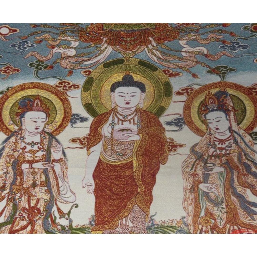 Large Framed The Three Saints of the Western Pure Land Thangka, Hobbies ...