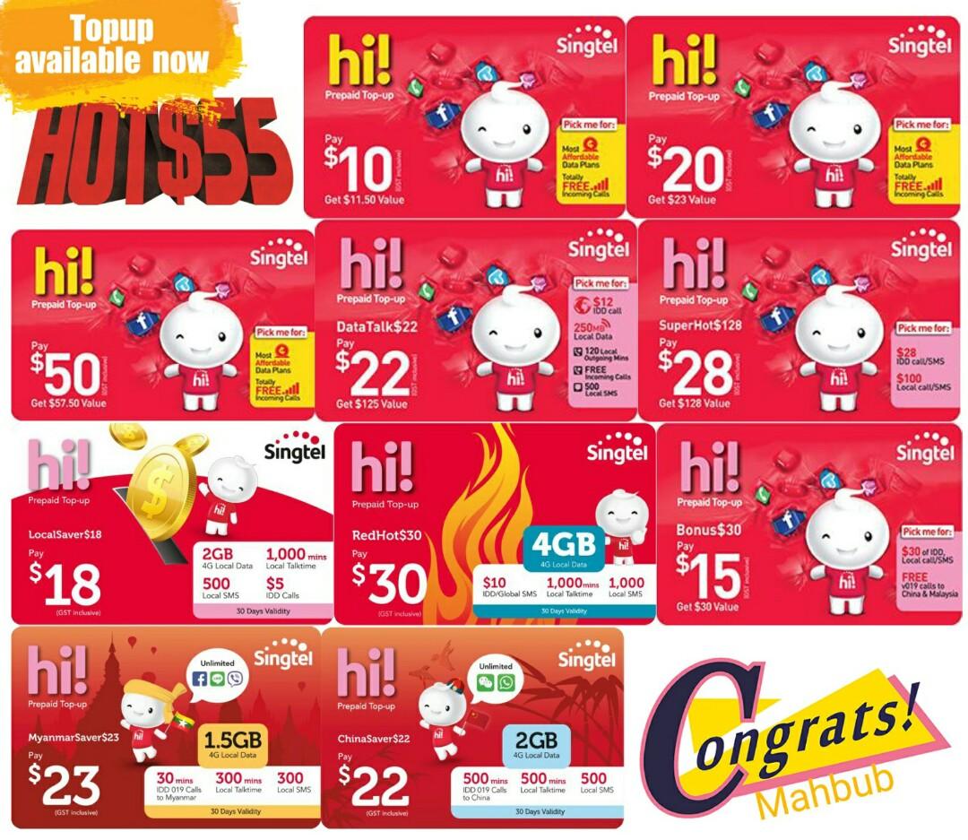 Singtel Top Up main balance, Mobile Phones & Gadgets, Mobile & Gadget ...