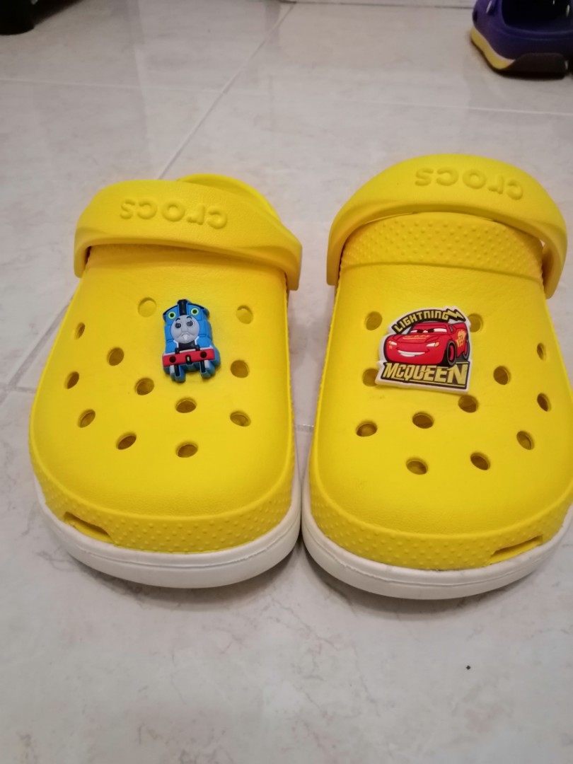 Crocs Yellow J1 with Jibbitz, Babies & Kids, Babies & Kids Fashion on ...