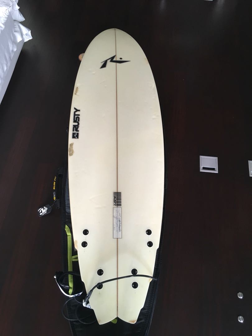 Rusty 6’2 surfboard with creatures surf bag including fins and leach, Sports Equipment, Sports ...