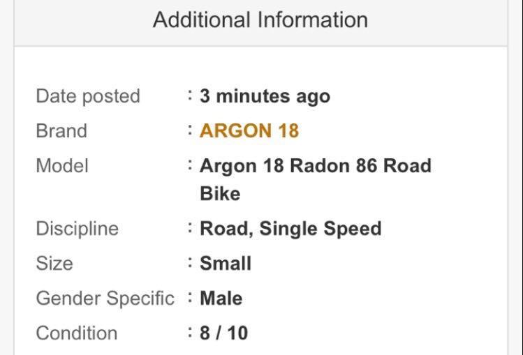 Argon 18 Radon 86 Road Bike, Sports Equipment, Bicycles & Parts ...