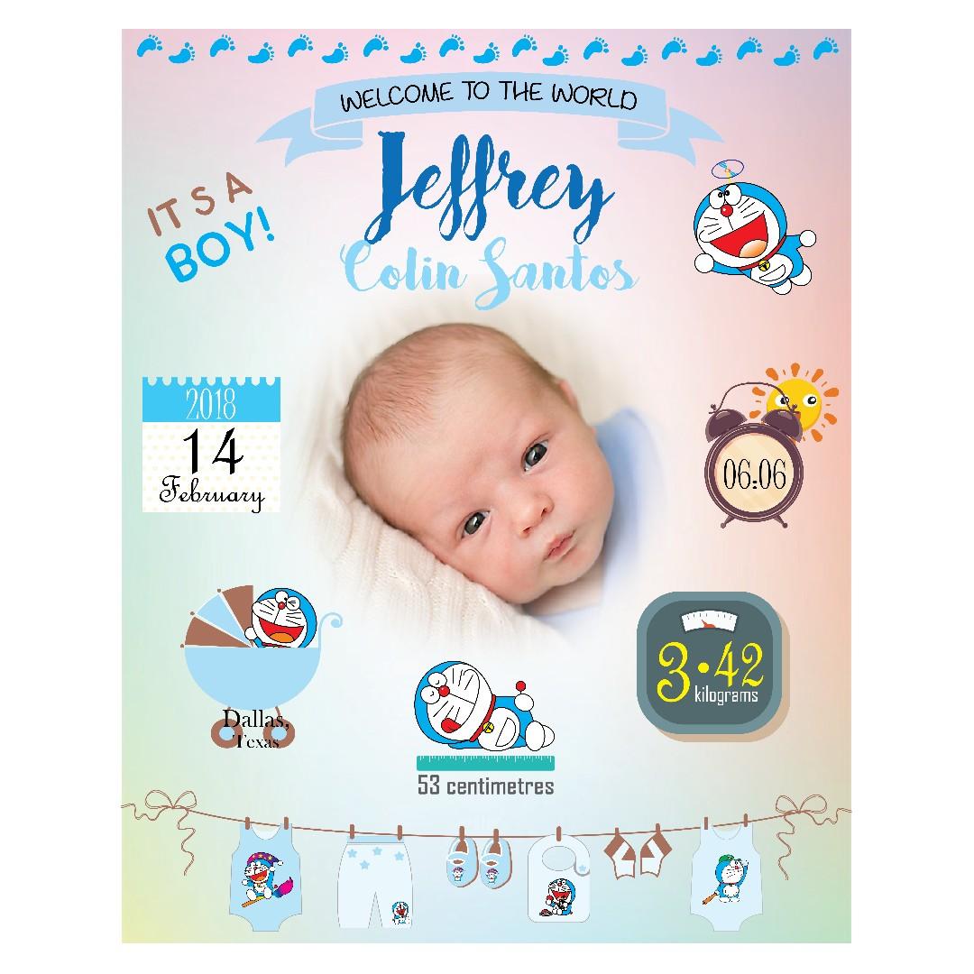 Personalized Birth Stats Photo Chalkboard Doraemon Theme, New Born Baby ...