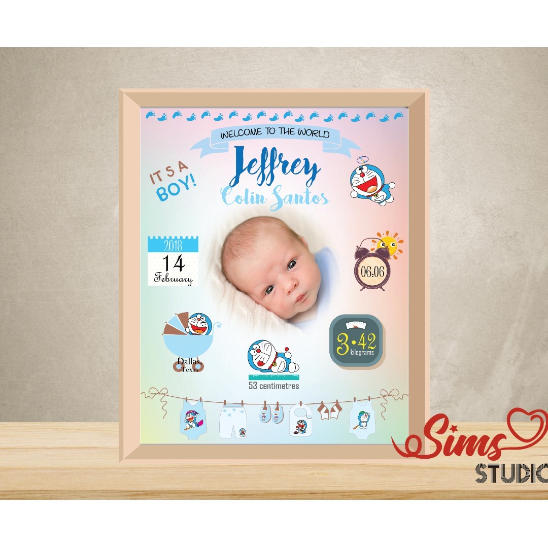 Personalized Birth Stats Photo Chalkboard Doraemon Theme, New Born Baby ...