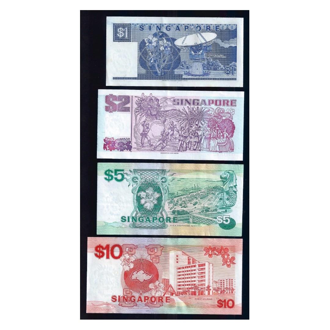 Banknote - Set of 4 Singapore $1 $2 $5 $10 Vessel Boat Ships Series AU ...