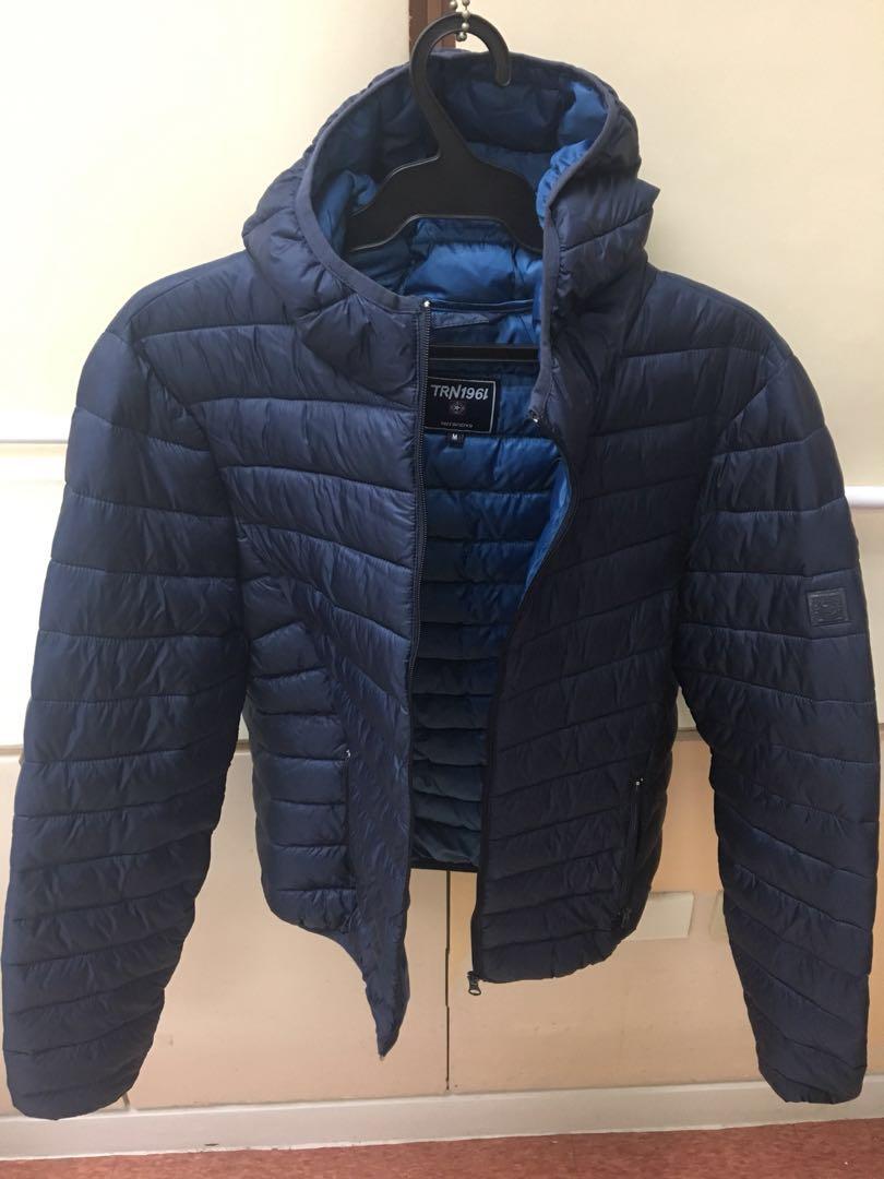 Terranova Navy Blue bubble jacket with hoodie, Men's Fashion, Coats ...