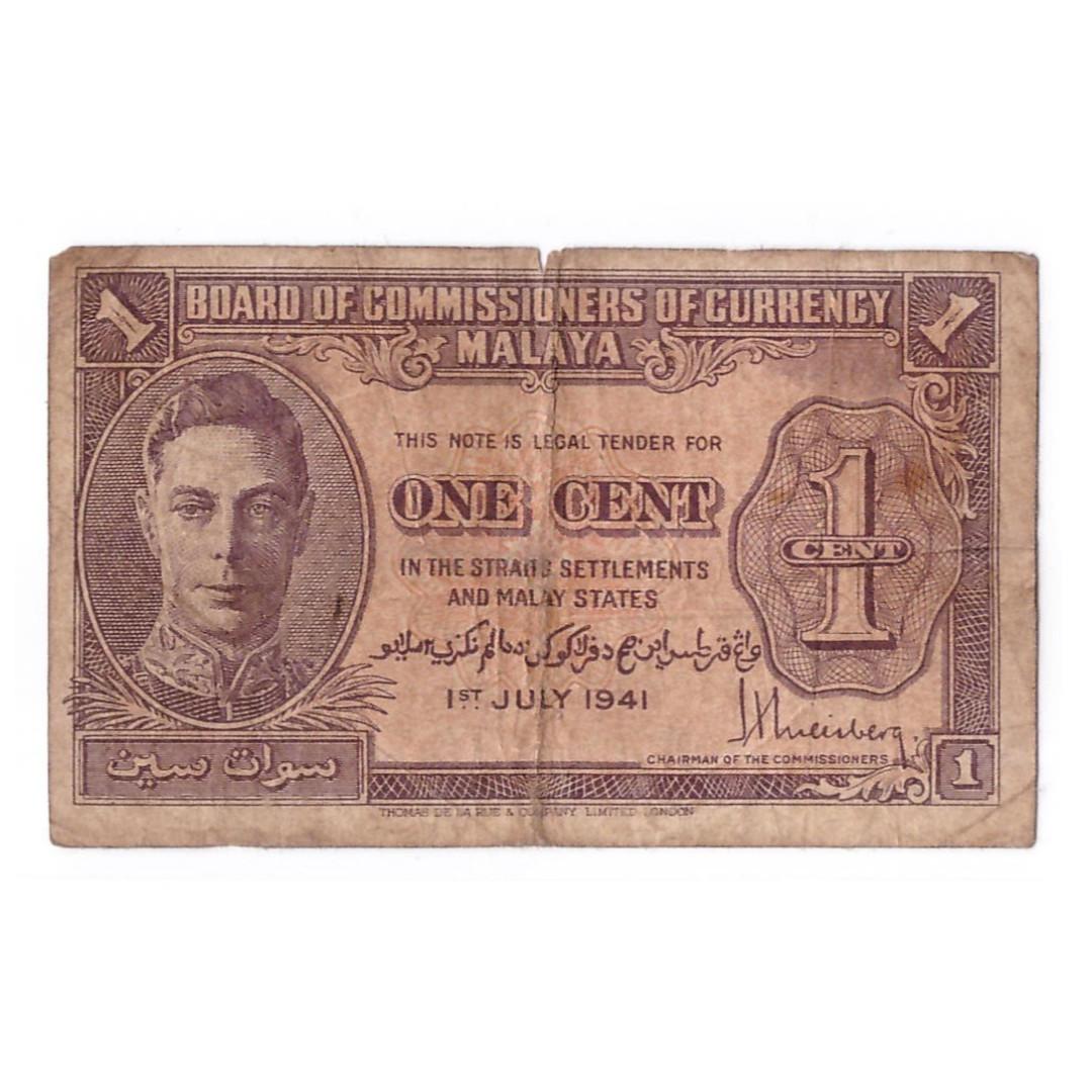 1941 Malaya One Cent Banknote, Hobbies & Toys, Memorabilia ...