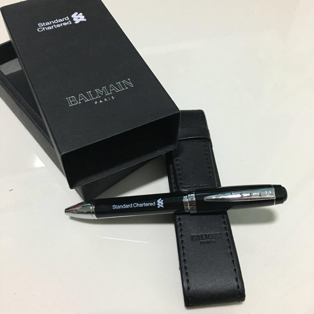 Balmain roller pen with leather pouch, Luxury, Accessories on Carousell