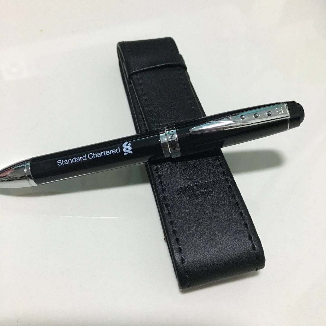 Balmain roller pen with leather pouch, Luxury, Accessories on Carousell