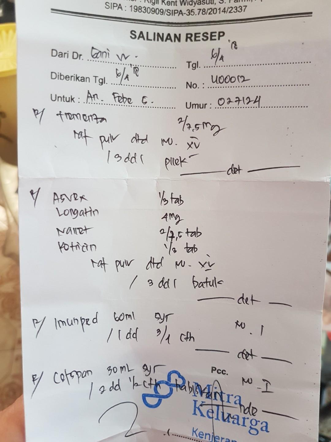 resep anak 4 thn sakit batuk pilek antibiotik, Bayi & Anak, Lainnya di ...