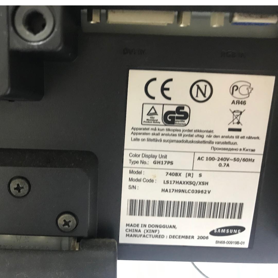 Samsung Syncmaster 740 BX 17 Inch LCD Monitor 顯示器, 電腦＆科技, 電腦周邊及配件, 電子屏幕 ...