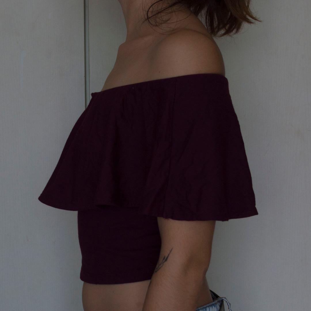 Shoulderless bordeaux crop top, Women's Fashion, Tops, Sleeveless on ...