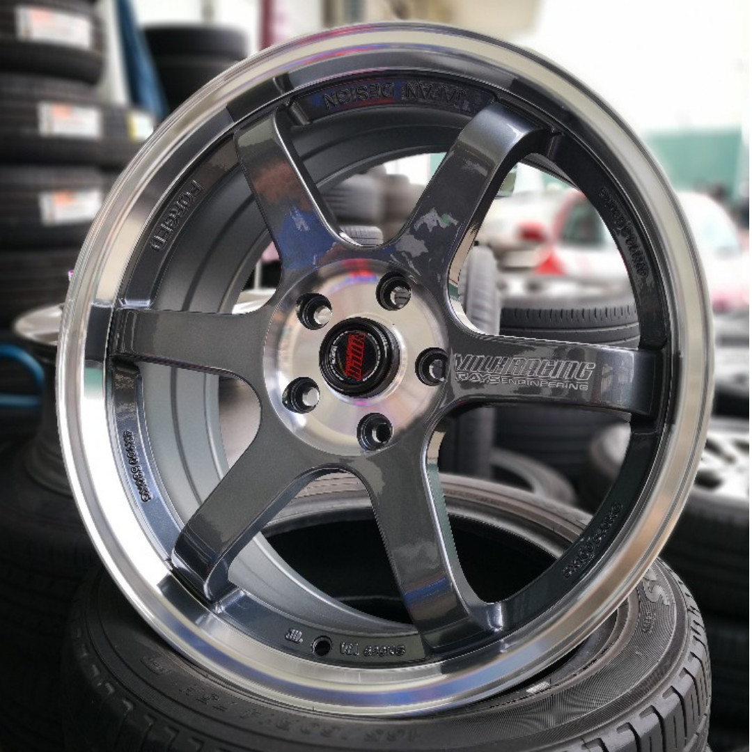 TE37 18" Gloss Gunmetal w/ Full Polish Lip 5X114.3 (rep), Car ...