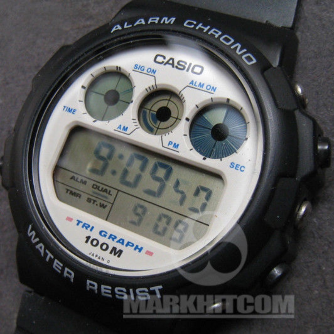 CASIO TRI-GRAPH TGW-10 Module 827 WATER RESIST 100M white Watch 80's ...