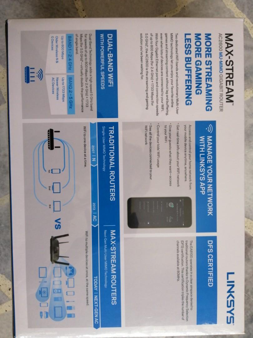 Linksys Max-Stream AC2600 MU-MIMO GIGABIT Router, Computers & Tech ...