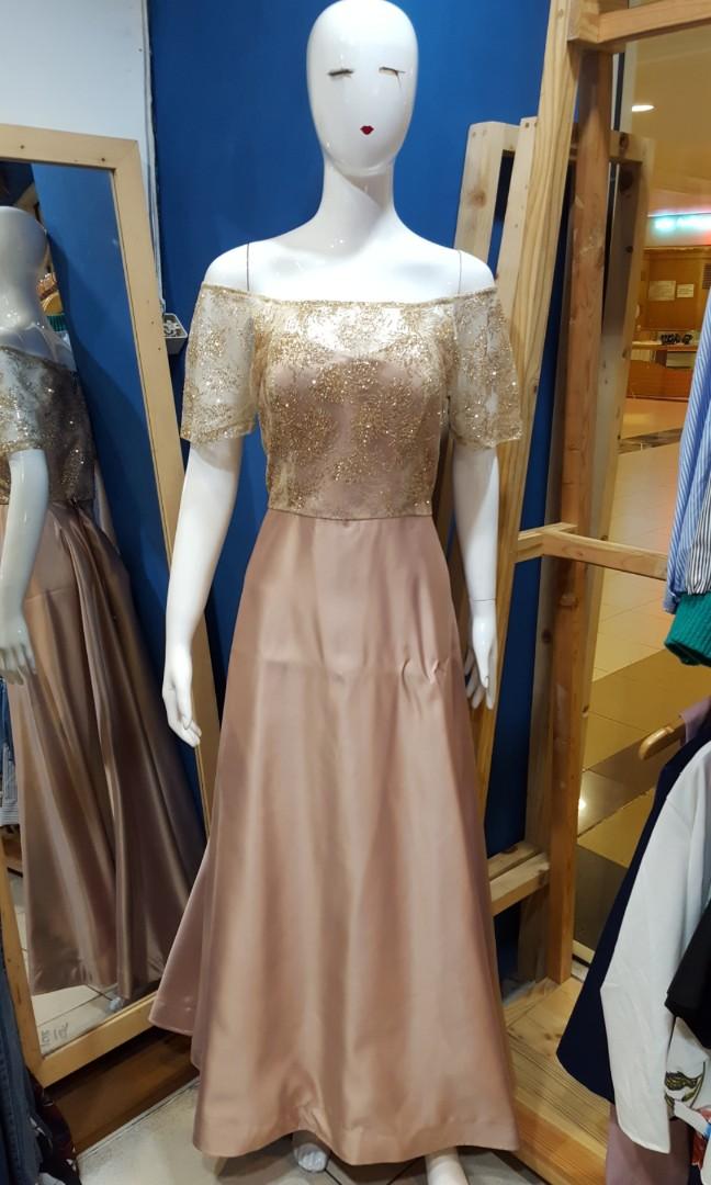 PARTY DRESS BIG SIZE LONG GOLD baju pesta gaun, Fesyen Wanita, Pakaian ...