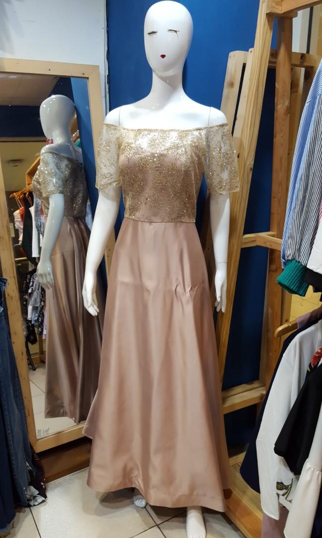 PARTY DRESS BIG SIZE LONG GOLD baju pesta gaun, Fesyen Wanita, Pakaian ...