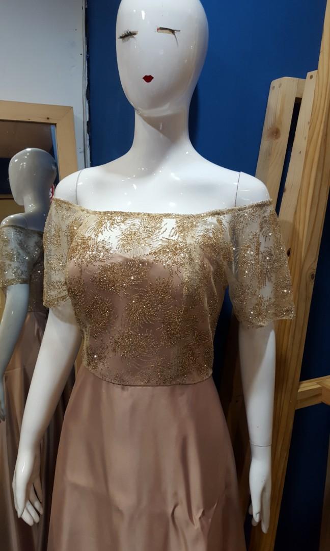 PARTY DRESS BIG SIZE LONG GOLD baju pesta gaun, Fesyen Wanita, Pakaian ...