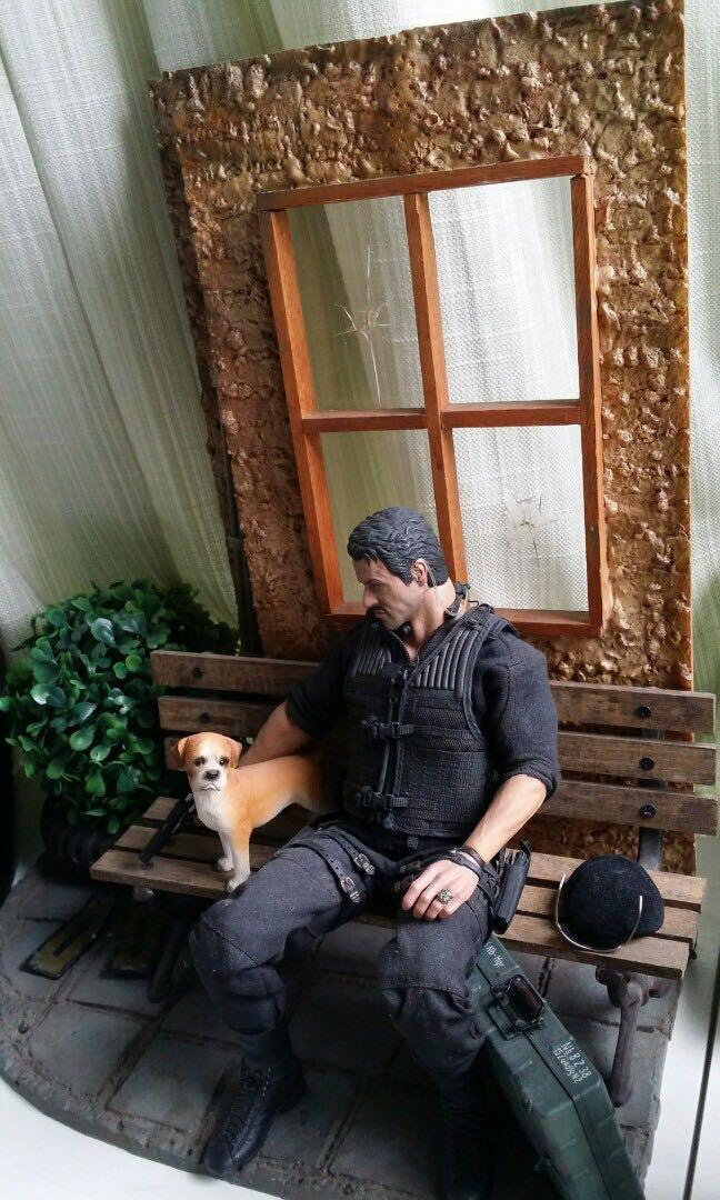 1/6 wall window diorama with bench chair and dog for hot toys, Hobbies ...