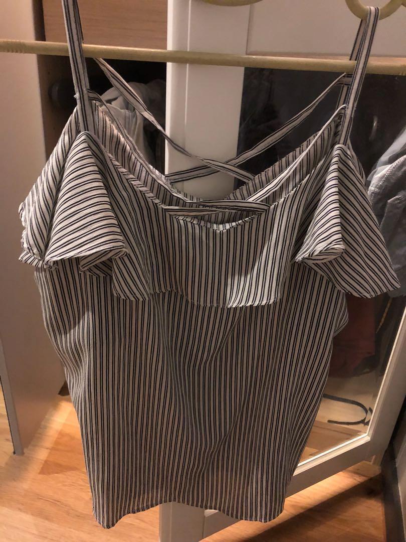 Cross front and back striped top, Women's Fashion, Tops, Sleeveless on ...