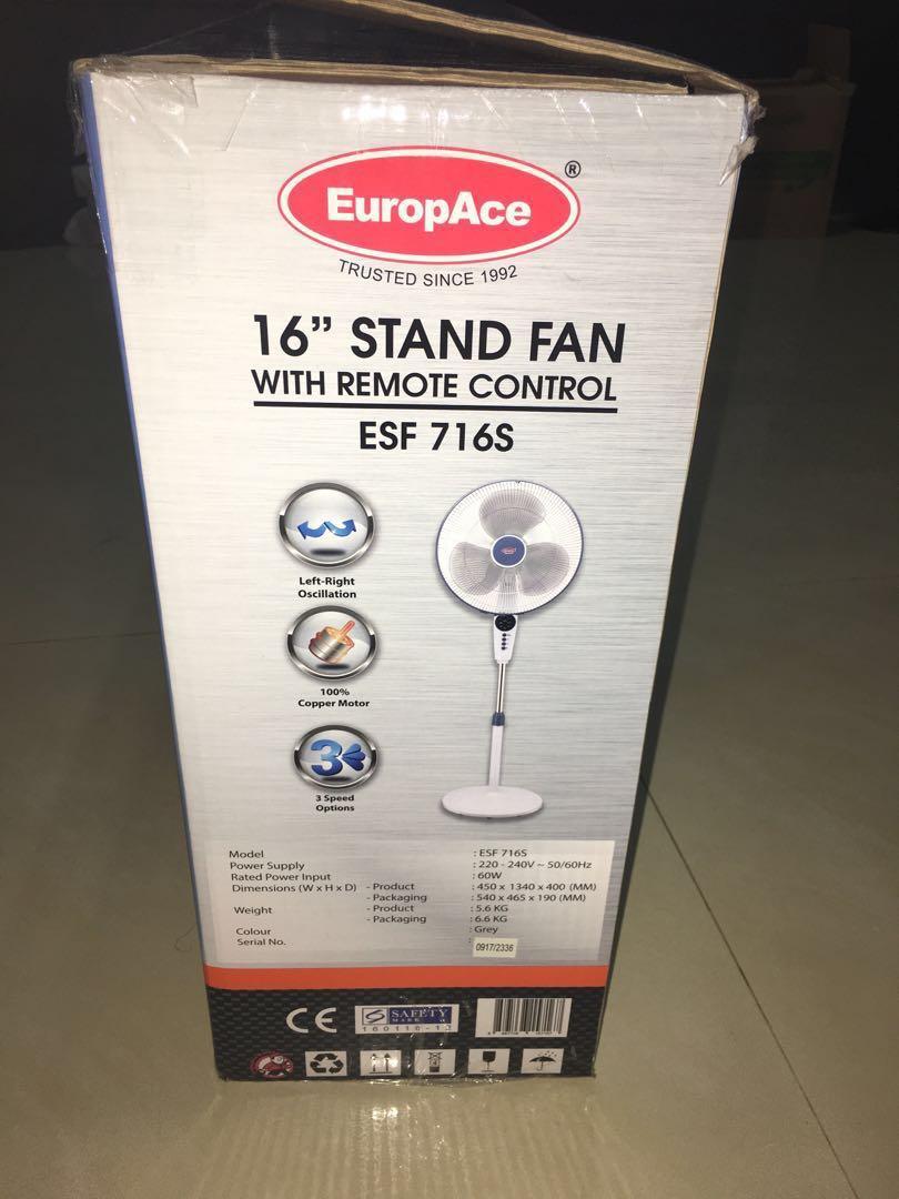 Europace ESF 716S 16" Stand Fan with Remote Control, Furniture & Home ...