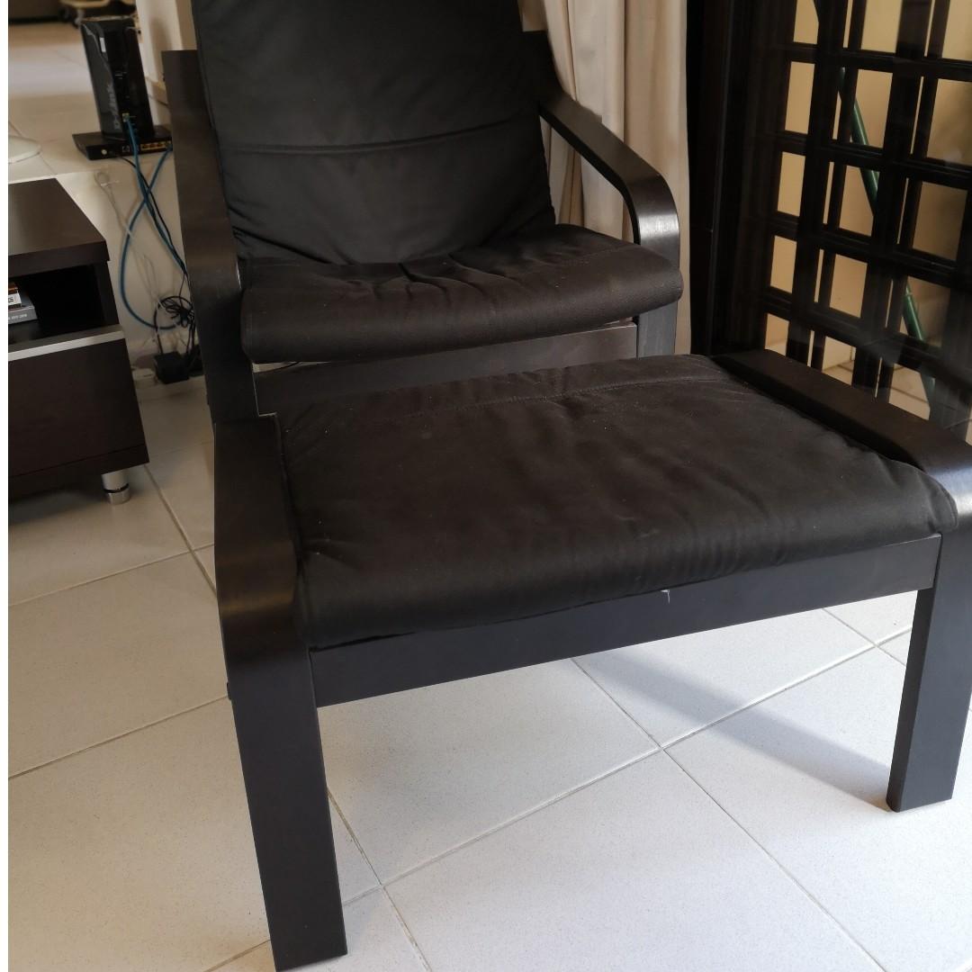 Ikea POANG with foot stool, Furniture & Home Living, Furniture, Chairs ...
