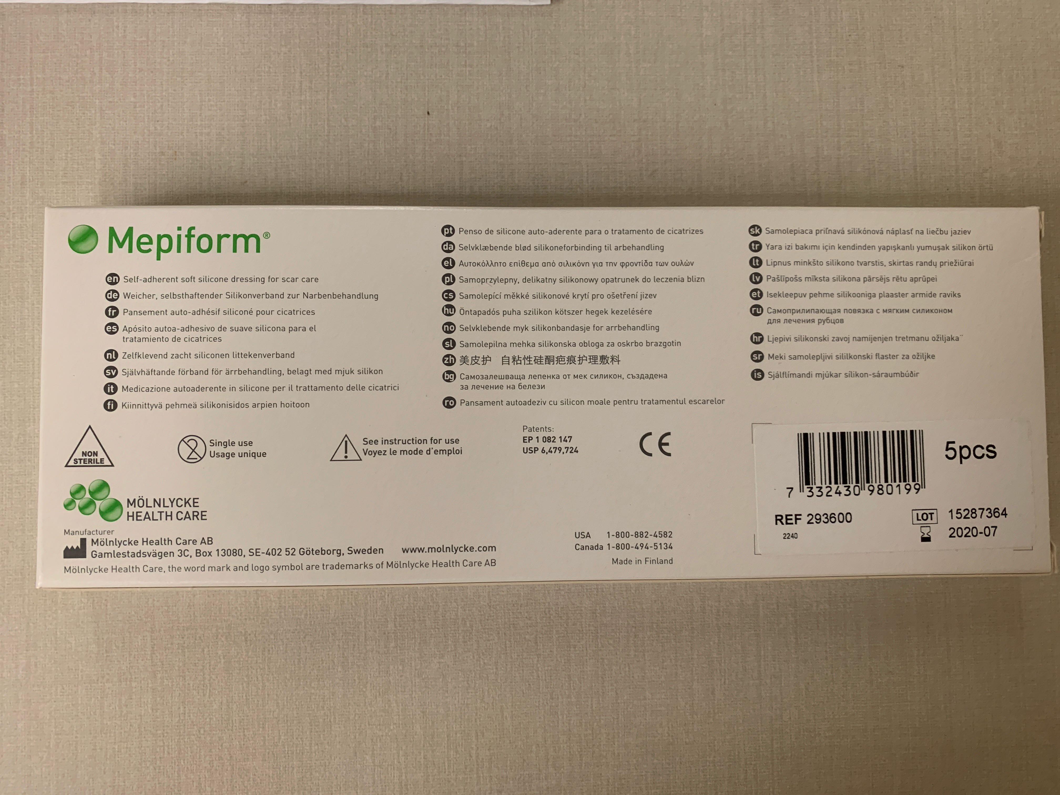 Mepiform - per box $60 self-adherent soft silicone dressing for scar ...