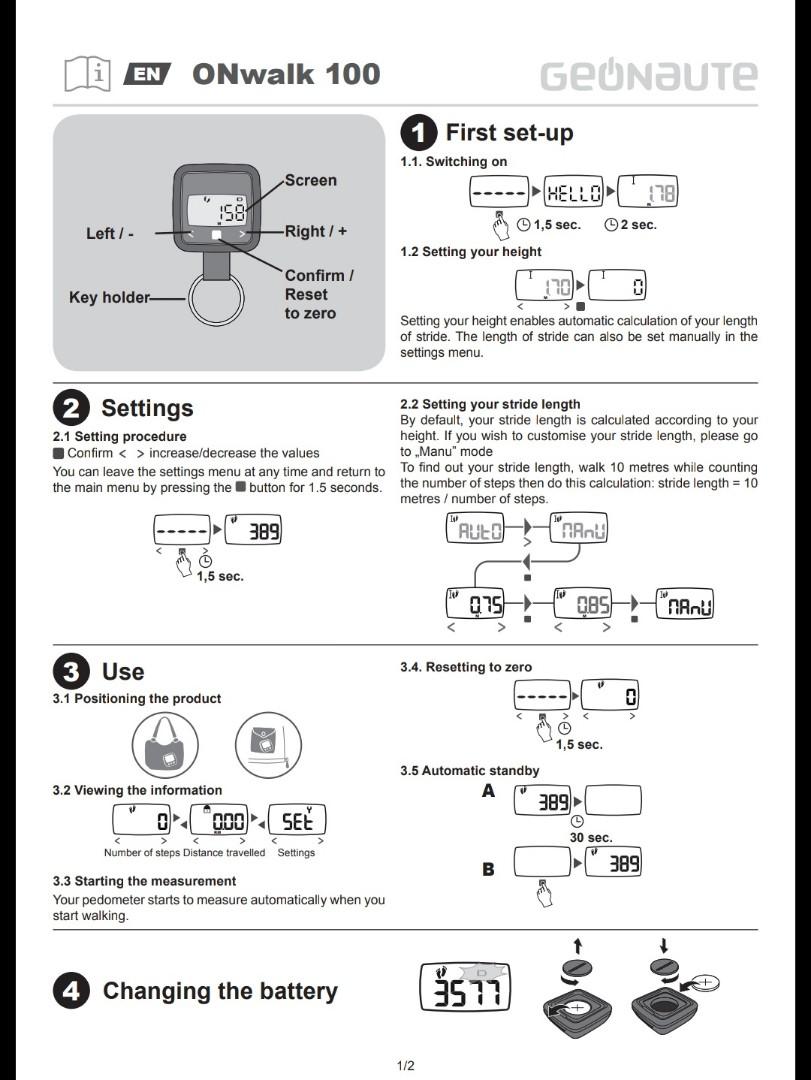 ONwalk 100 Accelerometer Pedometer, Sports Equipment, Exercise ...