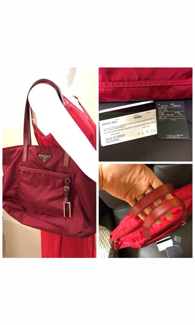Prada BR4339 Vela Cerise Red, Luxury, Bags & Wallets on Carousell