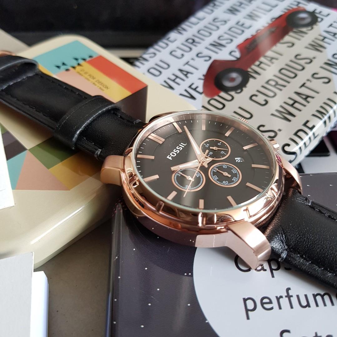 Fossil Chronograph Rose Gold Navy Blue Leather Men's Watch - BQ2134 ...