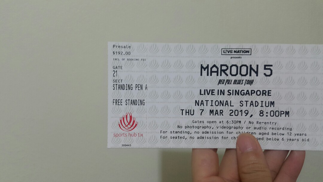 [RESERVED] Maroon 5 Concert ticket, Tickets & Vouchers, Event Tickets ...