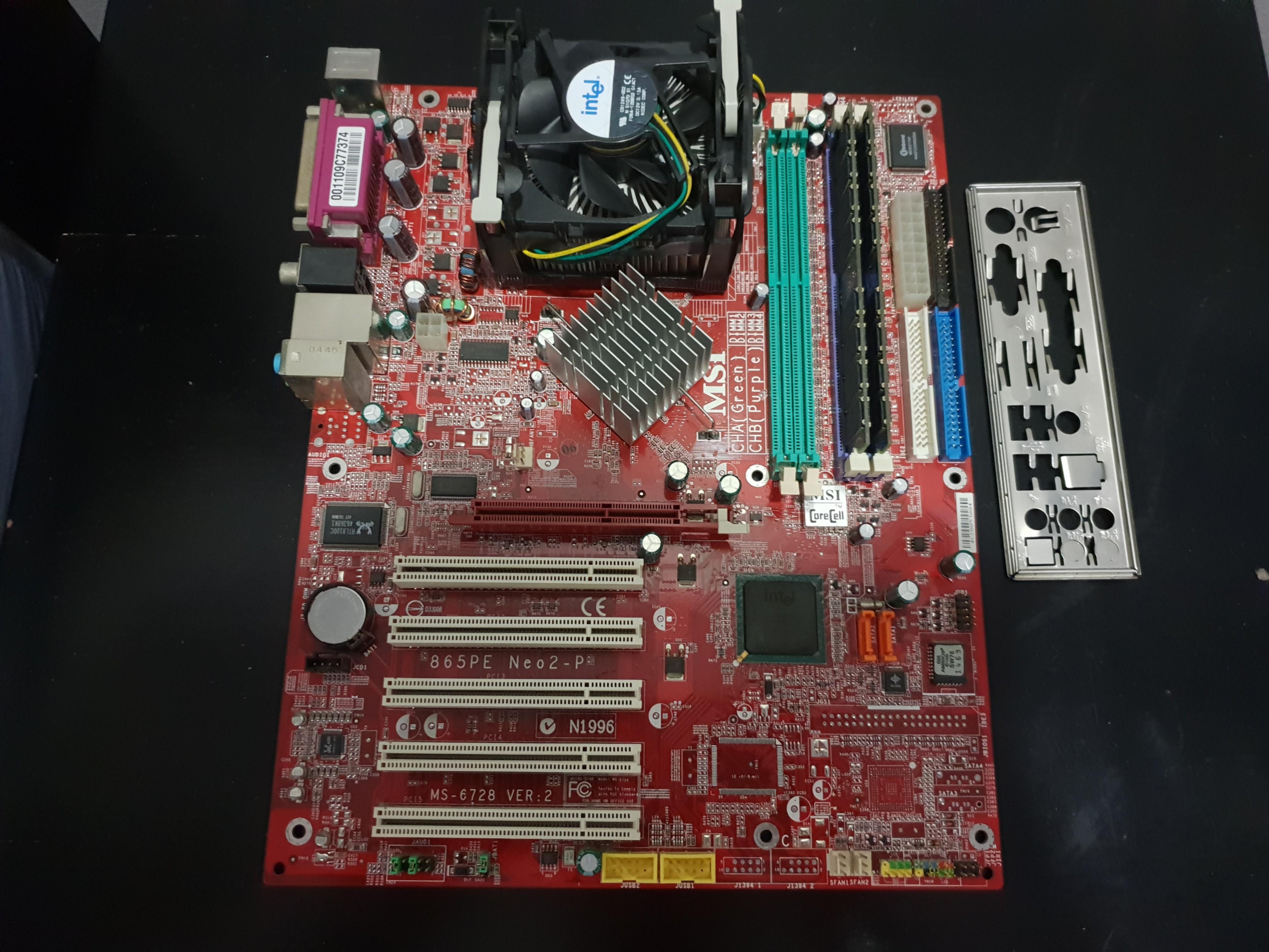 MSI 865PE Neo2-P MS-6728 motherboard with Pentium 4 2.8GHz, 2GB RAM, Computers & Tech, Parts ...