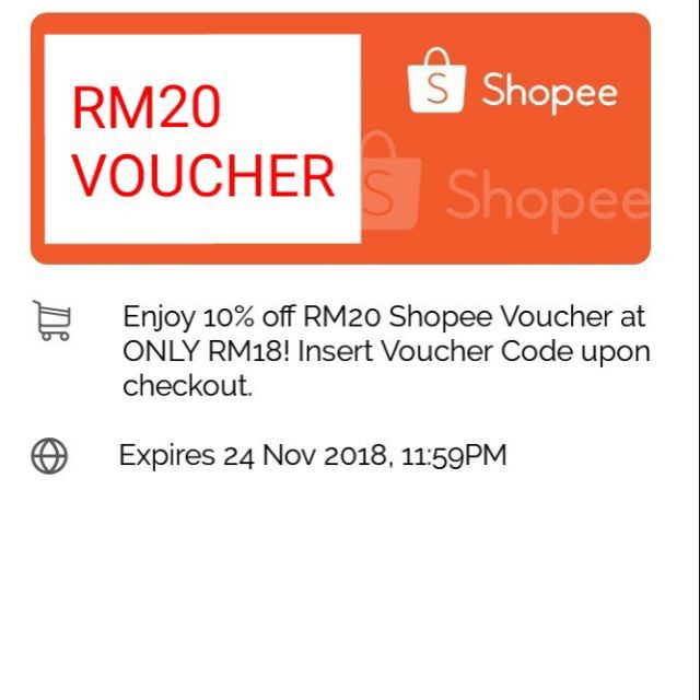 Shopee Voucher Code RM20, Tickets & Vouchers, Vouchers on Carousell