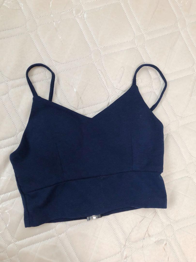 Navy Blue Crop Top, Women's Fashion, Tops, Sleeveless on Carousell