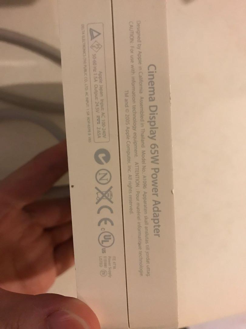 Apple Cinema Display 65W Power Adapter Model No. A1096, Computers & Tech, Parts & Accessories ...