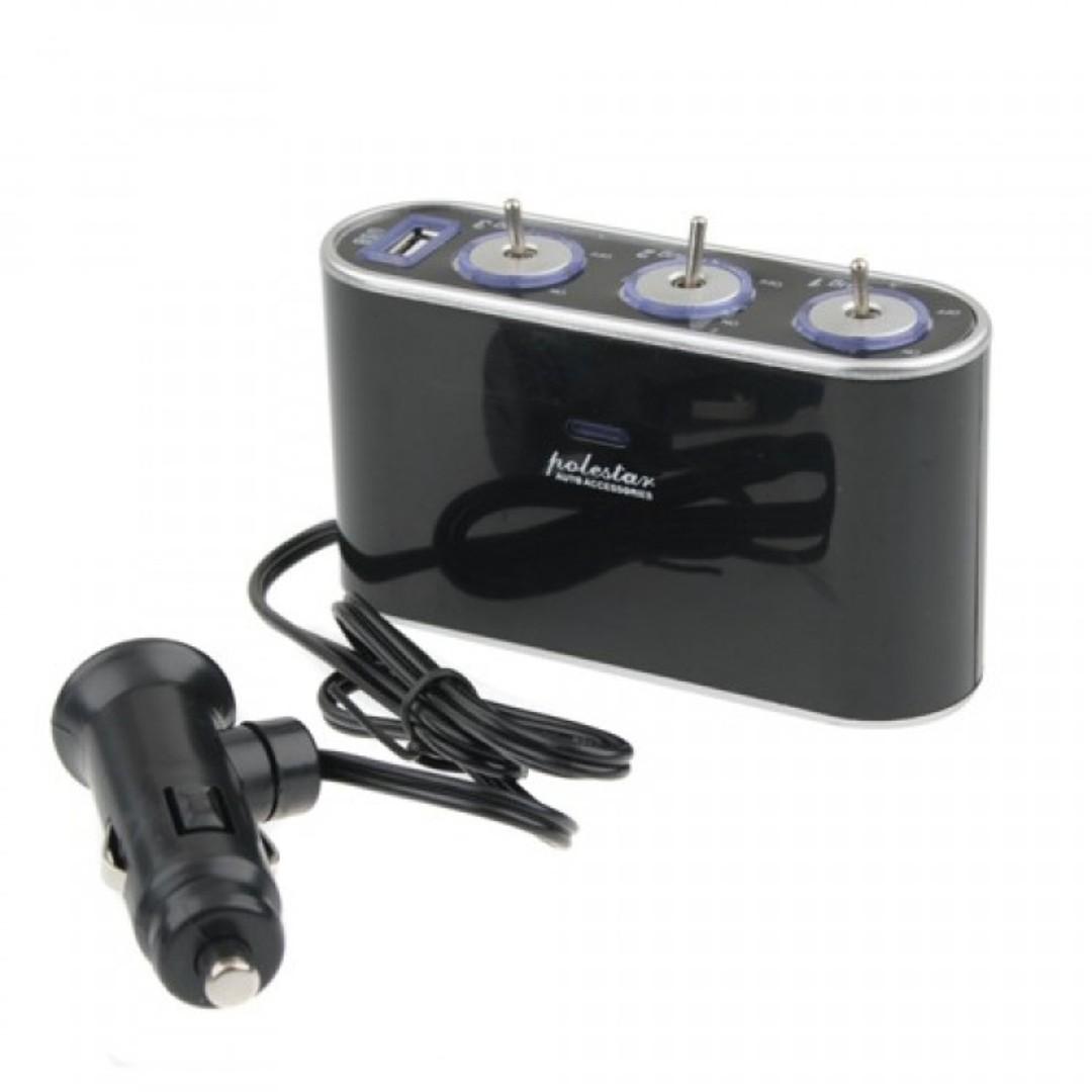 WF-0306 In-Car 1 to 3 In- Car USB Triple Socket Charger with Switches ...