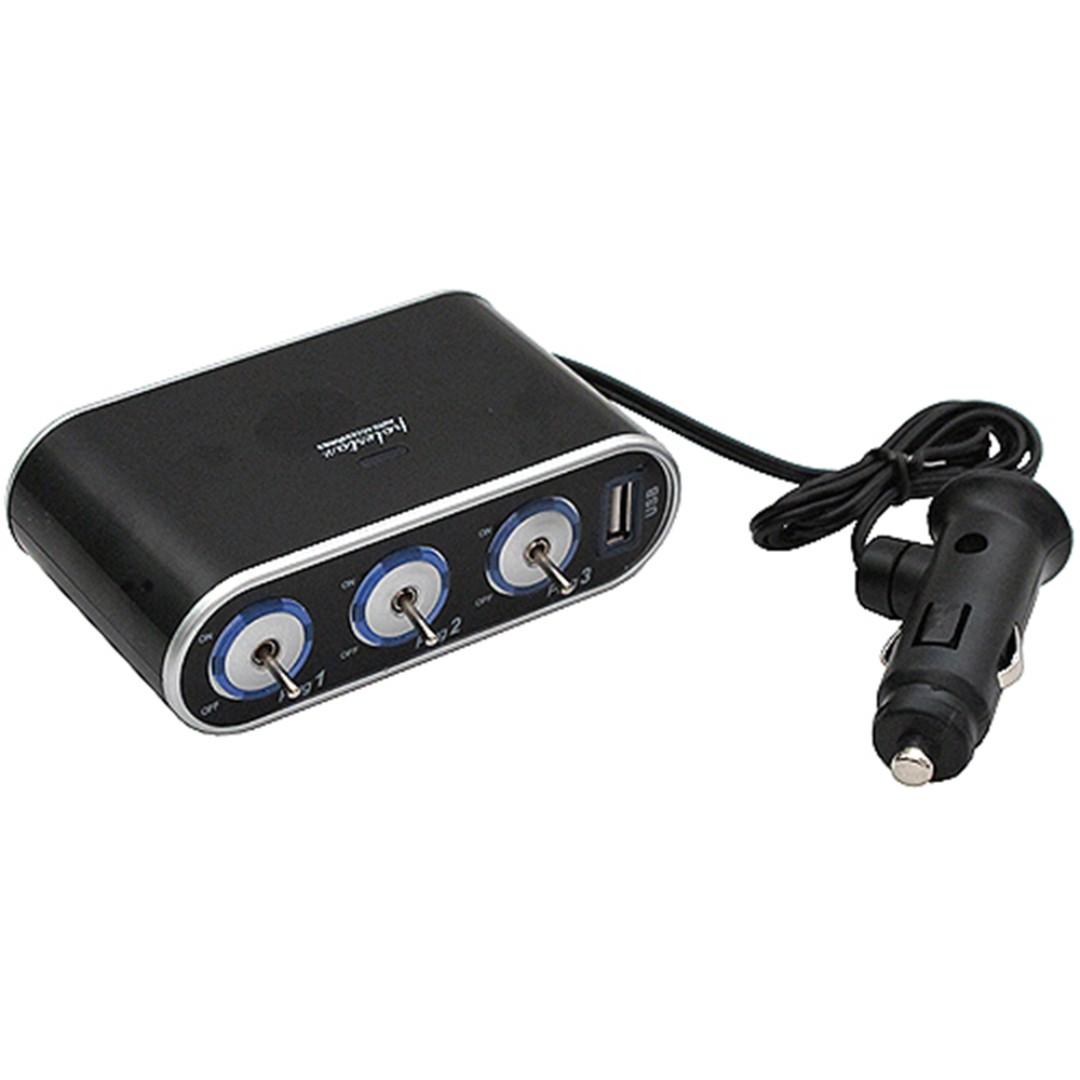 WF-0306 In-Car 1 to 3 In- Car USB Triple Socket Charger with Switches ...